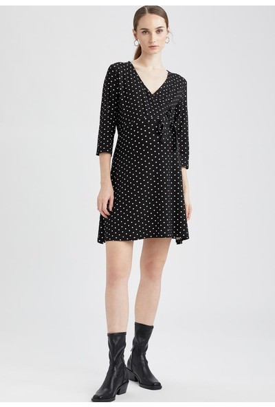 Defacto Hamile V Yaka Kuşak Detaylı Puantiyeli Elbise U0065AZ21SP