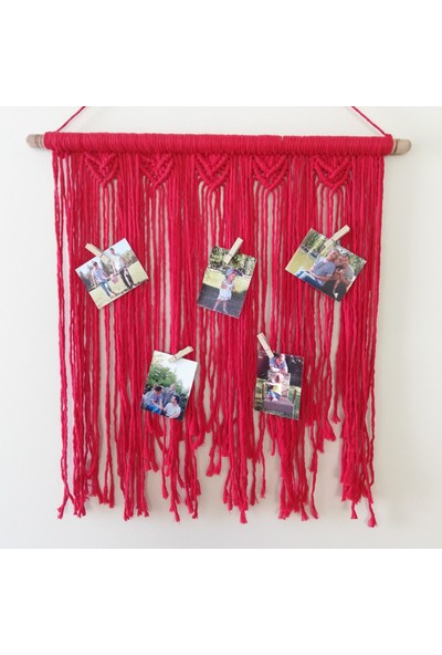 E-Hediyeci El Yapımı Kırmızı Makrome Fotoğraflık Duvar Süsü -5