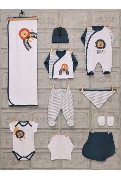 Bebitof Erkek Bebek 0-3 Ay Aslan Motifli Tulumlu 10 Parça Hastane Çıkışı