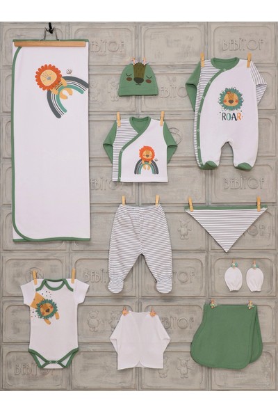 Bebitof Erkek Bebek 0-3 Ay Aslan Motifli Tulumlu 10 Parça Hastane Çıkışı
