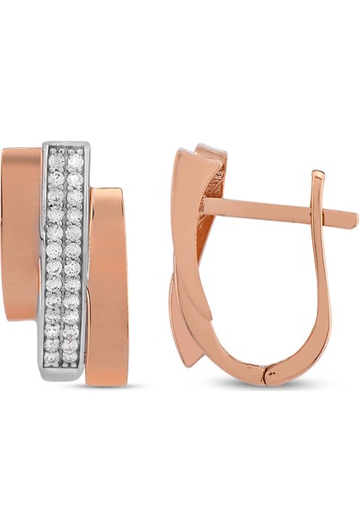 Myra Gold Taşlı 3 Sıralı Rose Altın Küpe