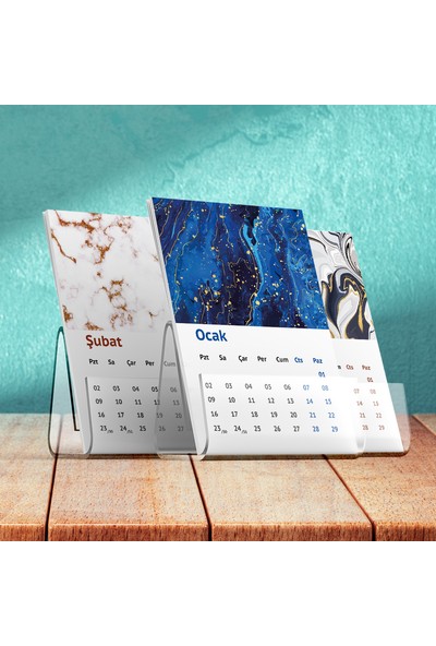 Kitapeli 5019 Mermer Desenli 2021 Pleksi Ayaklı Takvim