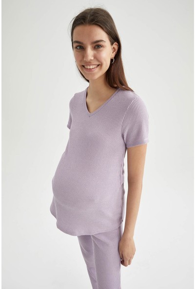 Defacto Basic V Yaka Kısa Kol Hamile Tişört U6636AZ21SP