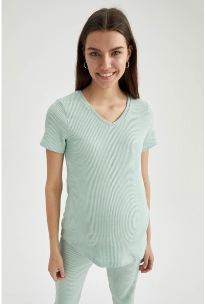 Defacto Basic V Yaka Kısa Kol Hamile Tişört U6636AZ21SP