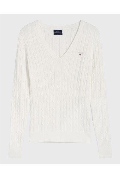 Gant Kadın Beyaz V Yaka Triko Kazak 480022.113