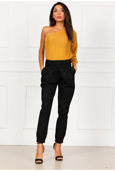 Tarzım Süper Kadın Yüksek Bel Siyah Kumaş Pantolon