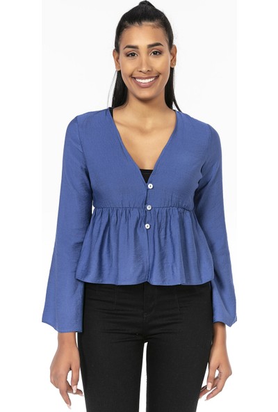 Disentis Modest Ispanyol Kol Önden Düğmeli Indigo Kısa Bolero