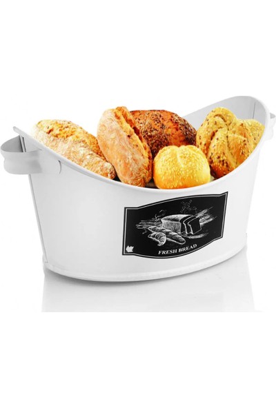 Pazarika Beyaz Metal Oval Ekmeklik