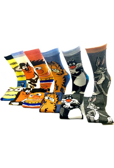 Black Arden Socks 6'lı Çizgi Film Karakterli Çorap