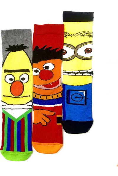 Black Arden Socks 3'lü Çizgi Karakter Unisex Çorap