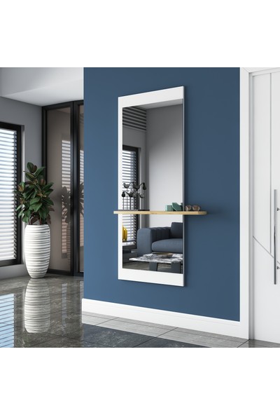 Rani P12 Dekoratif Ayna Raflı Duvar Boy Aynası Beyaz Rani P12 Dekoratif Ayna Raflı Duvar Boy Aynası Beyaz