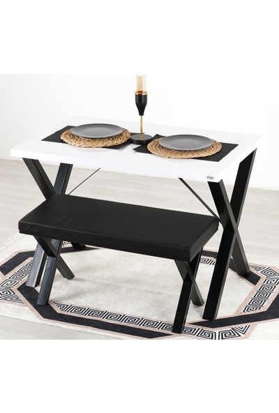 Mars Mobilya Woody Beyaz Mutfak Masası ve Bench