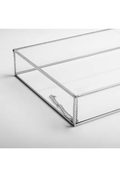 El Crea Designs Gümüş Silver Dekoratif Kapaklı Kutu Çikolata Takı Aksesuar Kutusu 30X20X6CM