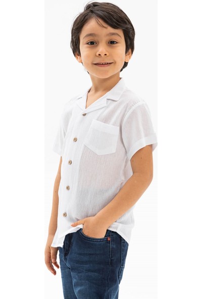 Eliş Şile Bezi Kısa Kol Erkek Çocuk Gömlek Beyaz
