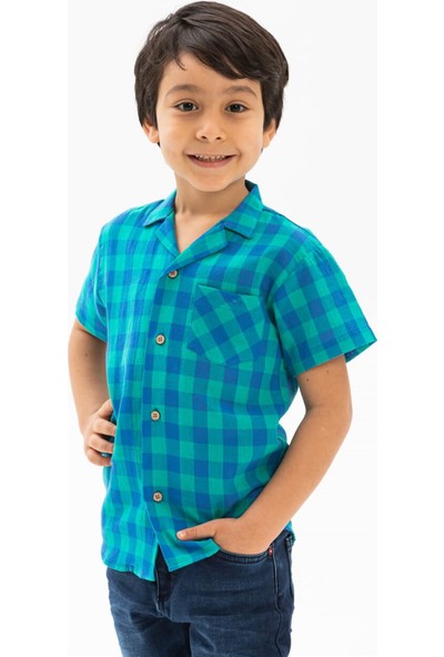 Eliş Şile Bezi Kısa Kol Erkek Çocuk Gömlek Mint Kareli