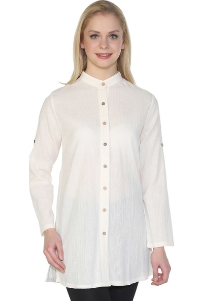 Eliş Şile Bezi Kadın Hakim Yaka Tunik Krem