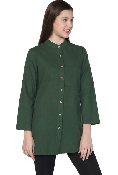 Eliş Şile Bezi Kadın Hakim Yaka Tunik Yeşil