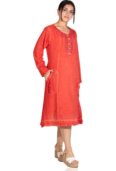 Eliş Şile Bezi Yonca Elbise / Tunik Mercan