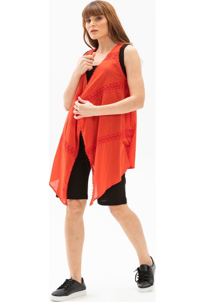 Eliş Şile Bezi Kumsal Vual Yelek Kırmızı