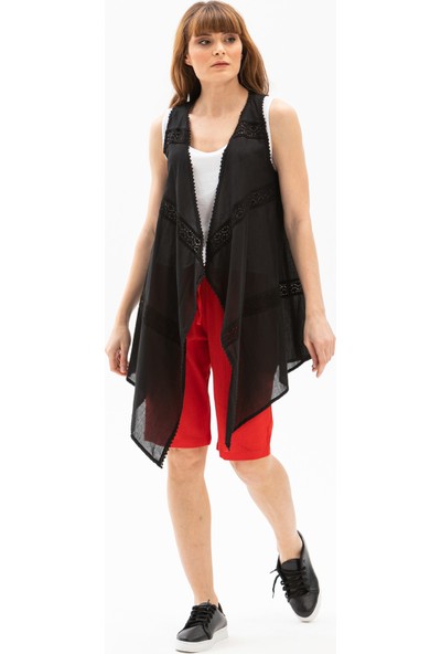 Eliş Şile Bezi Kumsal Vual Yelek Siyah