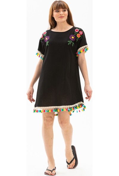 Eliş Şile Bezi Menekşe Tunik Siyah