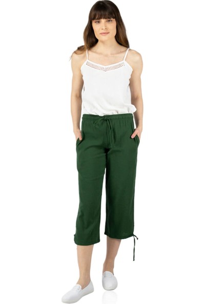 Eliş Şile Bezi Kadın Kapri Yeşil
