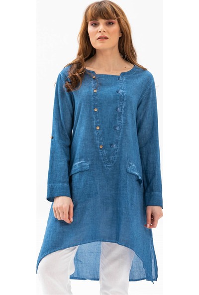 Eliş Şile Bezi Belgin Tunik Indigo Eliş Şile Bezi Belgin Tunik Indigo