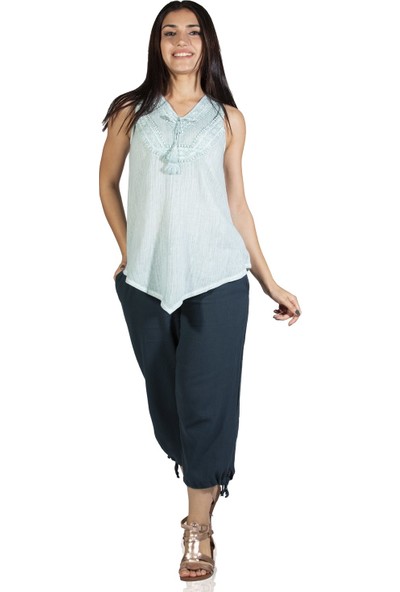 Eliş Şile Bezi Kadın Kapri Petrol