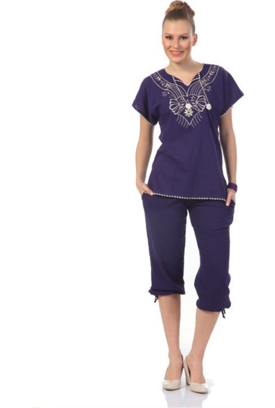 Eliş Şile Bezi Kadın Kapri Mor