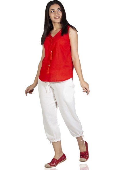 Eliş Şile Bezi Kadın Kapri Beyaz