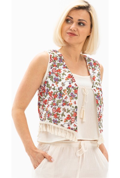 Eliş Şile Bezi Otantik Vual Yelek Beyaz