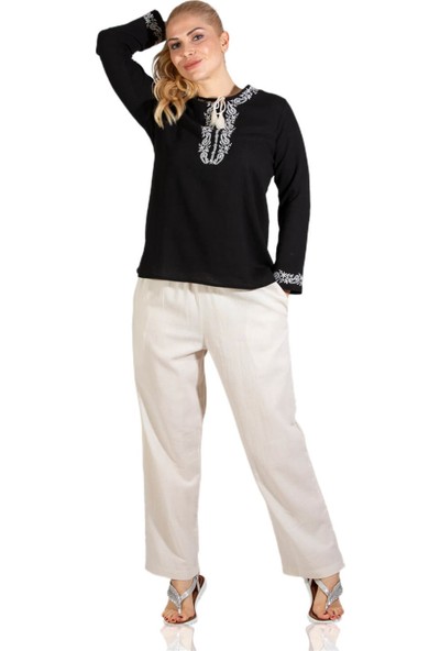 Eliş Şile Bezi Kadın Şalvar Pantolon Krem