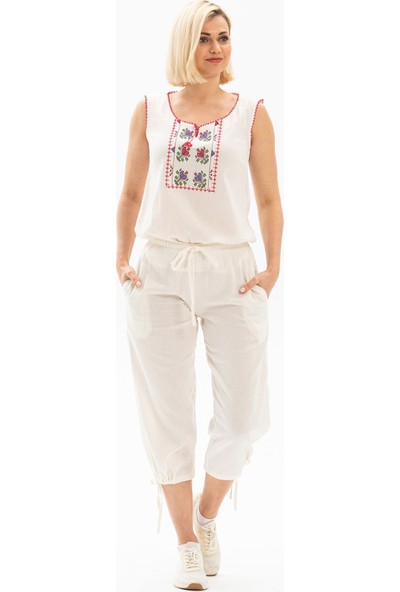 Eliş Şile Bezi Kadın Kapri Krem