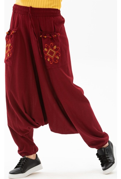 Eliş Şile Bezi Şalvar Bordo