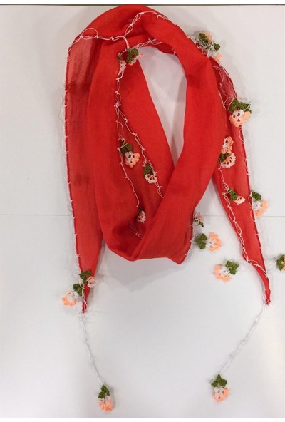 Eliş Şile Bezi Oyalı Vual Fular Kırmızı