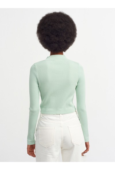 Dilvin 2771 V Yaka Önü Kavisli Kısa Hırka-Mint