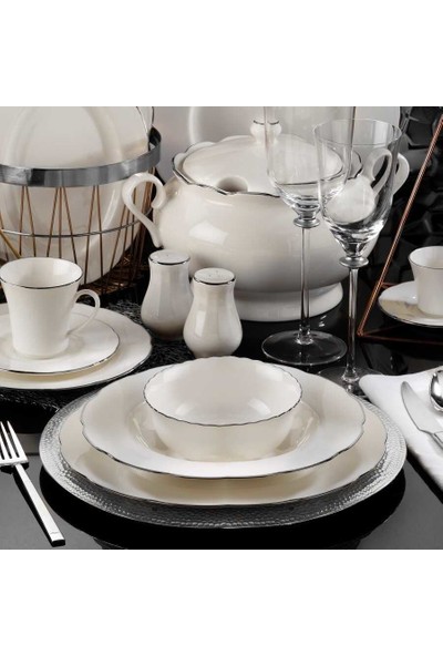 Kütahya Porselen Bone Olympos Fileli 24 Parça Yemek Takımı Platin