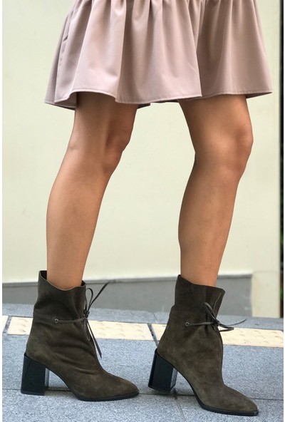 Trendytopuk Haki Hakiki Süet Topuklu Bot - Julıa