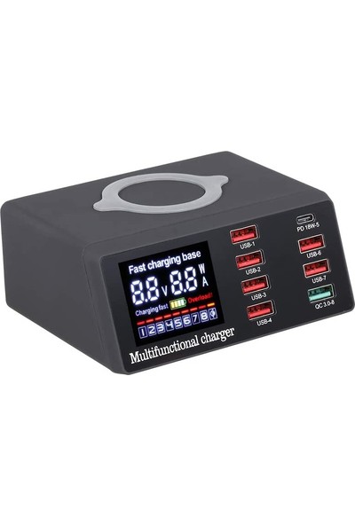 Mahtex X9 Pd + QC3.0869 8 Portlu Kablosuz USB Şarj Cihazı Siyah