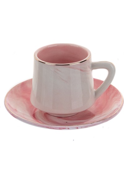 Marianna Kabartmasız Pembe 6'lı Türk Kahvesi Fincanı Takımı