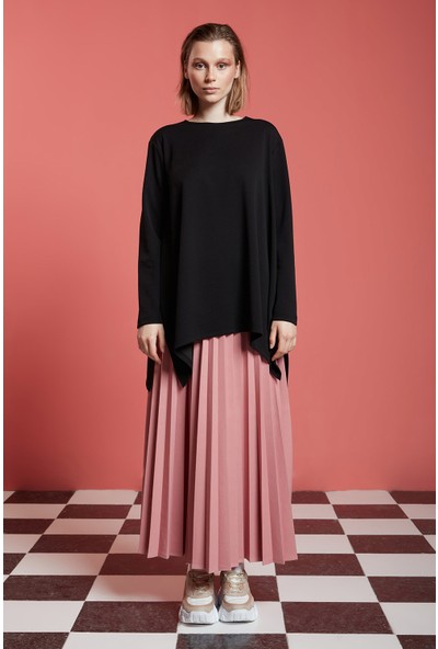 Mizalle Piliseli Basic Etek (Pudra)