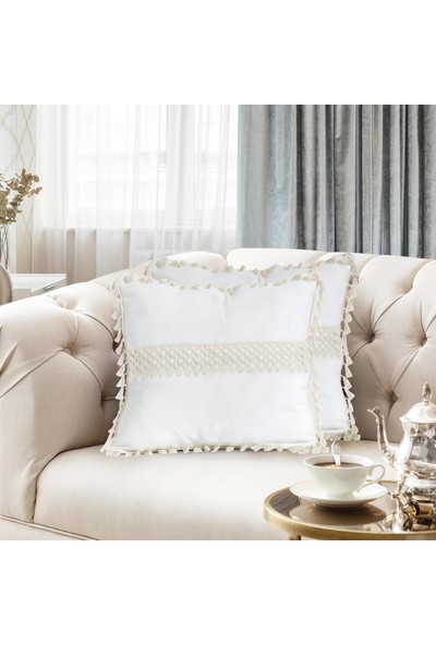 Vivamaison 2'li Özel Tasarım Dantelli Kırlent Yastık Kılıfı Seti 45 x 45 cm