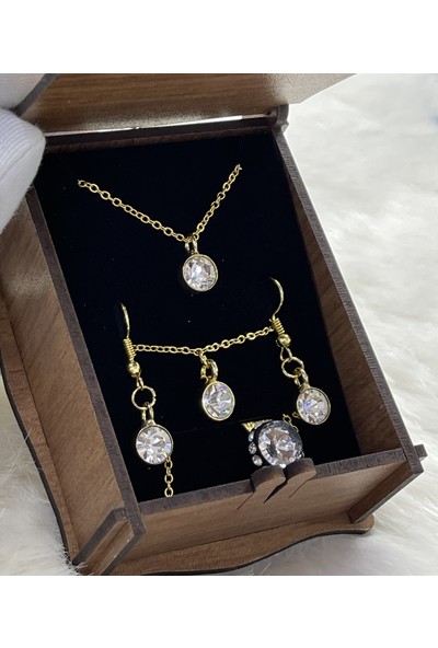 Bayer 22 Ayar Altın Kaplama Swarovski Tek Taş Set
