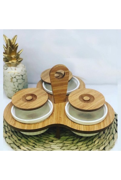 Superra Homekolik Ahşap Stand ve Kapaklı 3 Bölmeli Seramik Çerezlik Sunum Kabı Superra Homekolik Ahşap Stand ve Kapaklı 3 Bölmeli Seramik Çerezlik Sunum Kabı