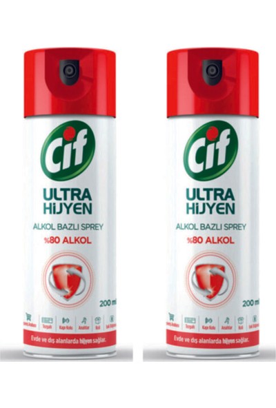 Cif Ultra Hijyen Alkol Bazlı Sprey 200 ml 2'li Cif Ultra Hijyen Alkol Bazlı Sprey 200 ml 2'li
