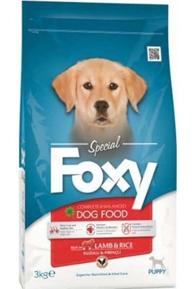 Foxy Kuzu Etli ve Pirinçli Yavru Köpek Maması 3 kg Açık Mavi
