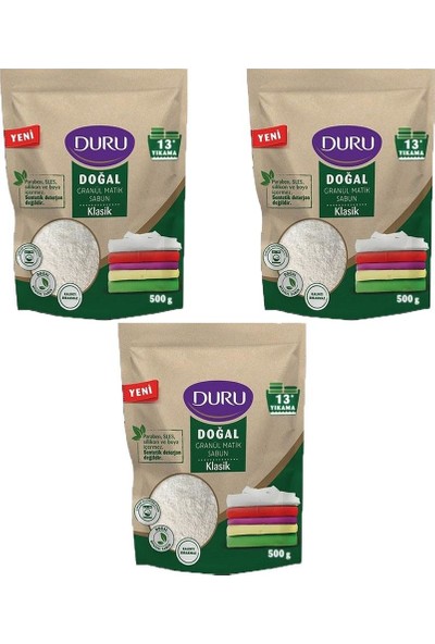 Duru Doğal Granül Matik Sabun Klasik 500 gr 3 Adet Duru Doğal Granül Matik Sabun Klasik 500 gr 3 Adet
