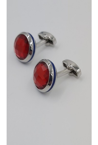 Yage Kırmızı Kesme Taşlı Lüks Kol Düğmesi
