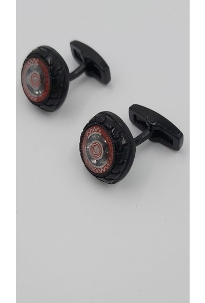 Yage Siyah Oyma Desen Camlı Kol Düğmesi