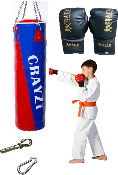 Crazy Çocuk Dolu Boks Kum Torbası 70cm x 25cm + Çocuk Boks Eldiven Seti + Askı Aparatı Crazy Çocuk Dolu Boks Kum Torbası 70cm x 25cm + Çocuk Boks Eldiven Seti + Askı Aparatı